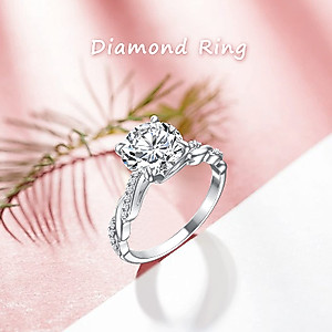 FENCCI 10K 14K 18K Gold Personalized Moissanite Twisted Engagement Wedding Ring for Women Simulated Diamond Promise Bridal Ring (White Gold)