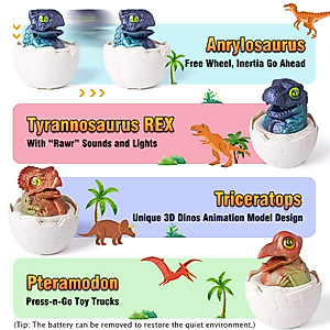 VATOS 4 Pack Dinosaur Easter Eggs, 3.85 Inch Tall Dinosaur Eggs with Sound and Light Pull-Back Cars Function, Easter Toys, Easter Basket Stuffers, Easter Gifts for Girls & Boys Dinosaur Enthusiasts