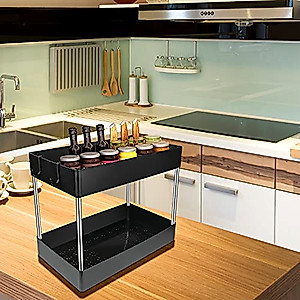 LGHIESO Under Sink Organizer and Storage, Under Bathroom Sink Shelf Organizer Rack, Under Bath Sink Collection Baskets with Hooks, Ideal for Room, Office, Kitchen, Bathroom (Black, 2-Tier)