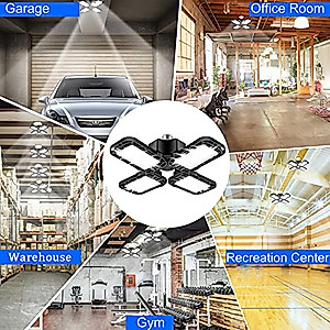 1LED Garage Lights 2 Pack/60W/6500k/4 Panels, Porcelain Base, 4 Adjustable Panels, 12000LM High Lumen Output Super Bright LED Bulb, E26/E27 Compatible
