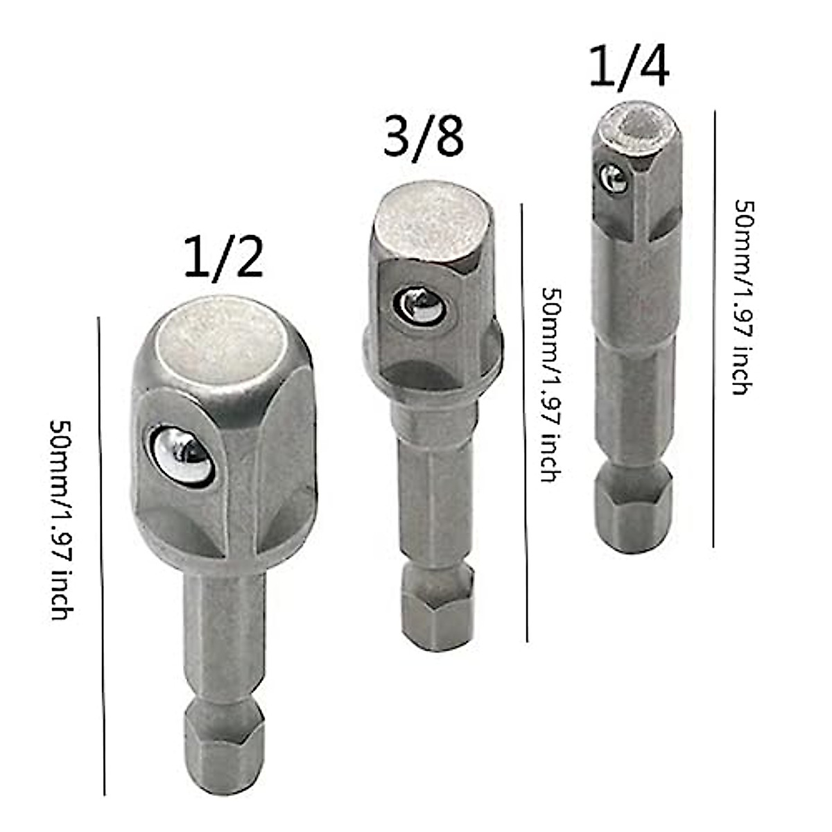 3PCS Set 1/4" 3/8" 1/2" | Impact Grade Socket Adapter | Hex Shank Adapter Drill Nut Driver | Power Extension Bit Set for Drills (3PCS)