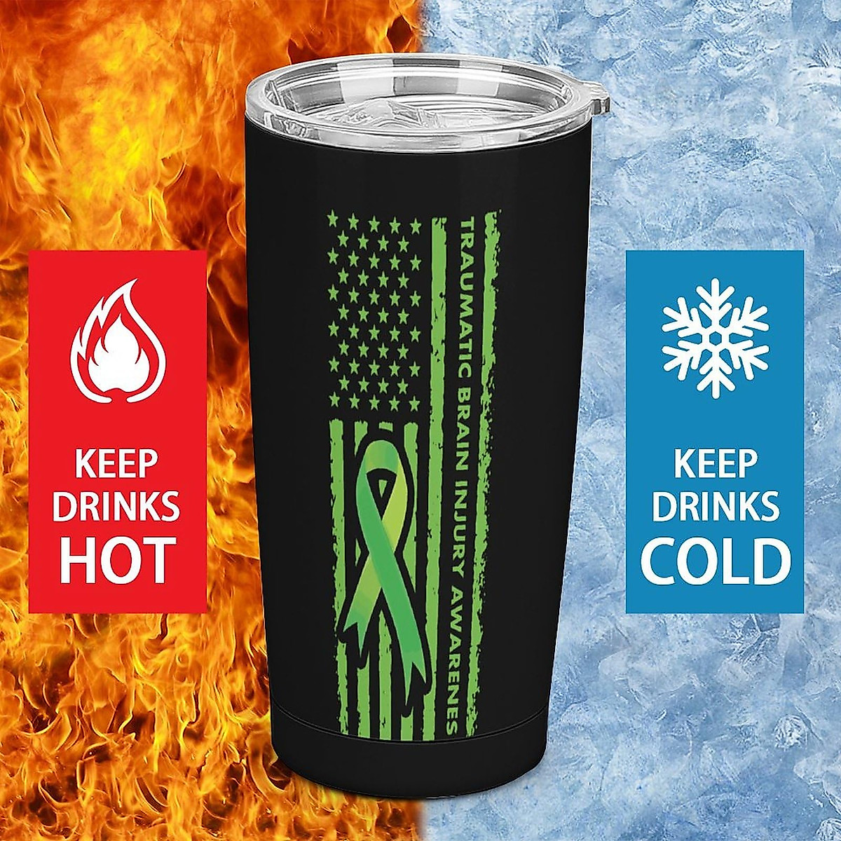 HZQYHD Traumatic Brain Injury Awareness Stainless Steel Tumbler Cup 20 Oz Travel Coffee Mug Portable Thermal Cup With Lids