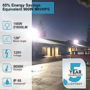 150W LED Outdoor Flood Parking Lot Light, 5000K Daylight White, 21000lm Super Bright, Dusk to Dawn Photocell Sensors, IP65 Waterproof Security Light for Gardens Yards (2 Pack)