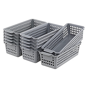 Yuright 12 Pack Narrow Baskets for Storage, Grey Small Plastic Storage Baskets
