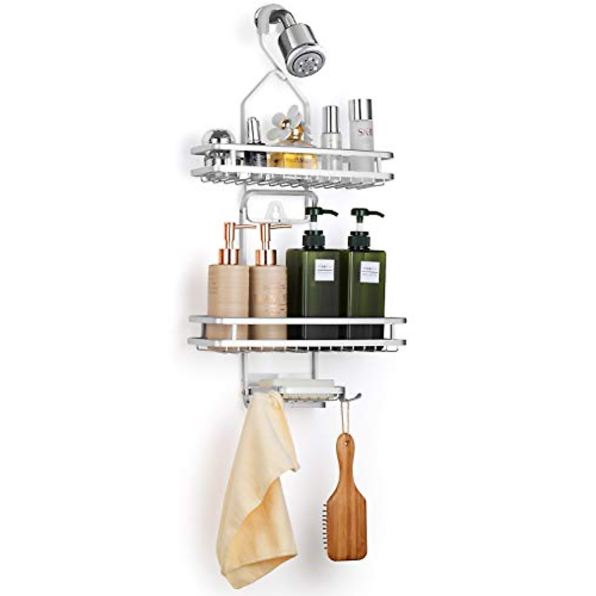 Auledio 3-Tier Shower Caddy, Adjustable Bathroom Hanging Shower Organizer Storage with Sorters Basket and Hooks , Fits Shampoo, Conditioner, Towels , Soap and More