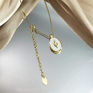 Vintage Tulip Flower Pendant Necklace for Women Girls s925 Sterling Silver 18K Gold Plated Embossed Oval Link Chain Adjustable Christmas Valentine Birth Month Jewelry Gifts for Mother Lover (Gold)