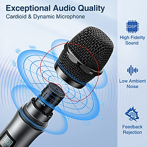 JAMELO Wireless Microphone System, Metal UHF Handheld Karaoke Microphone, Dual Microfono Inalambrico Professional, 200ft Range, Wireless Microphones for Karaoke Singing,Church,Speech, Wedding.