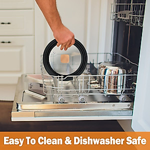 Wadaza Universal Lid for Pots and Pans - Tempered Glass Pan Lid with Wooden Knob, Dishwasher Safe Pot Lid, Fits 10, 11, 12 Inch Frying Pan Wok Skillet Cookware