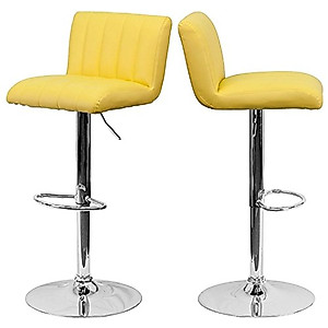 Contemporary Bar Stool Vertical Line Design Hydraulic Adjustable Height 360-Degree Swivel Seat Sturdy Steel Frame Chrome Base Dining Chair Bar Pub Stool Home Office Furniture - Set of 2 Yellow #1983