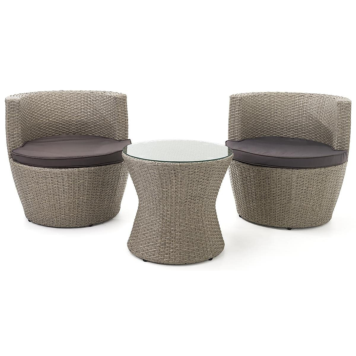 Displays2go Synthetic Wicker Outdoor Furniture Set, Three Piece, Weather-Resistant, Stackable - Taupe (FDOUTDOOR1)