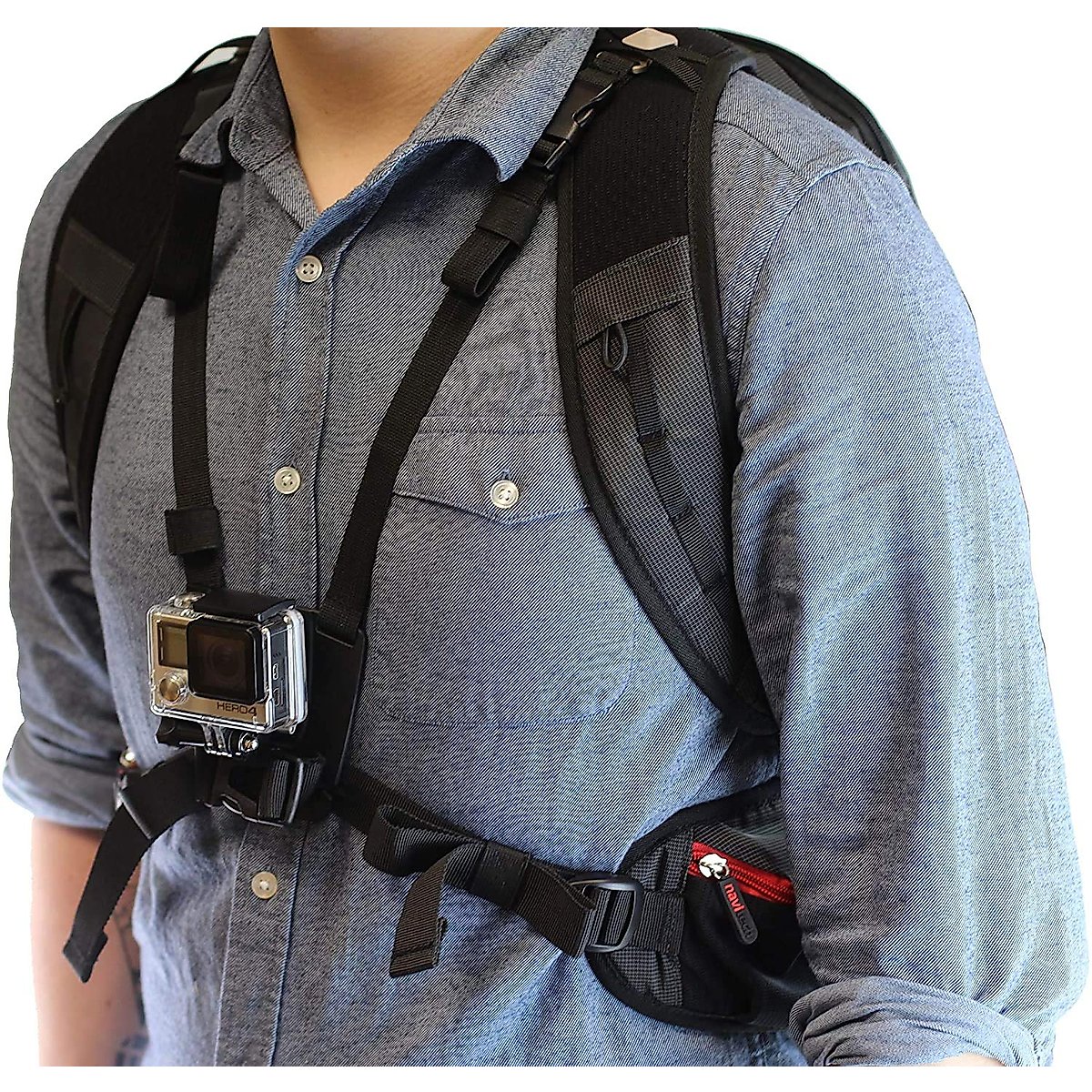 Navitech Action Camera Backpack & Red Storage Case with Integrated Chest Strap - Compatible with DragonTouch Vision 3 Pro Action Camera