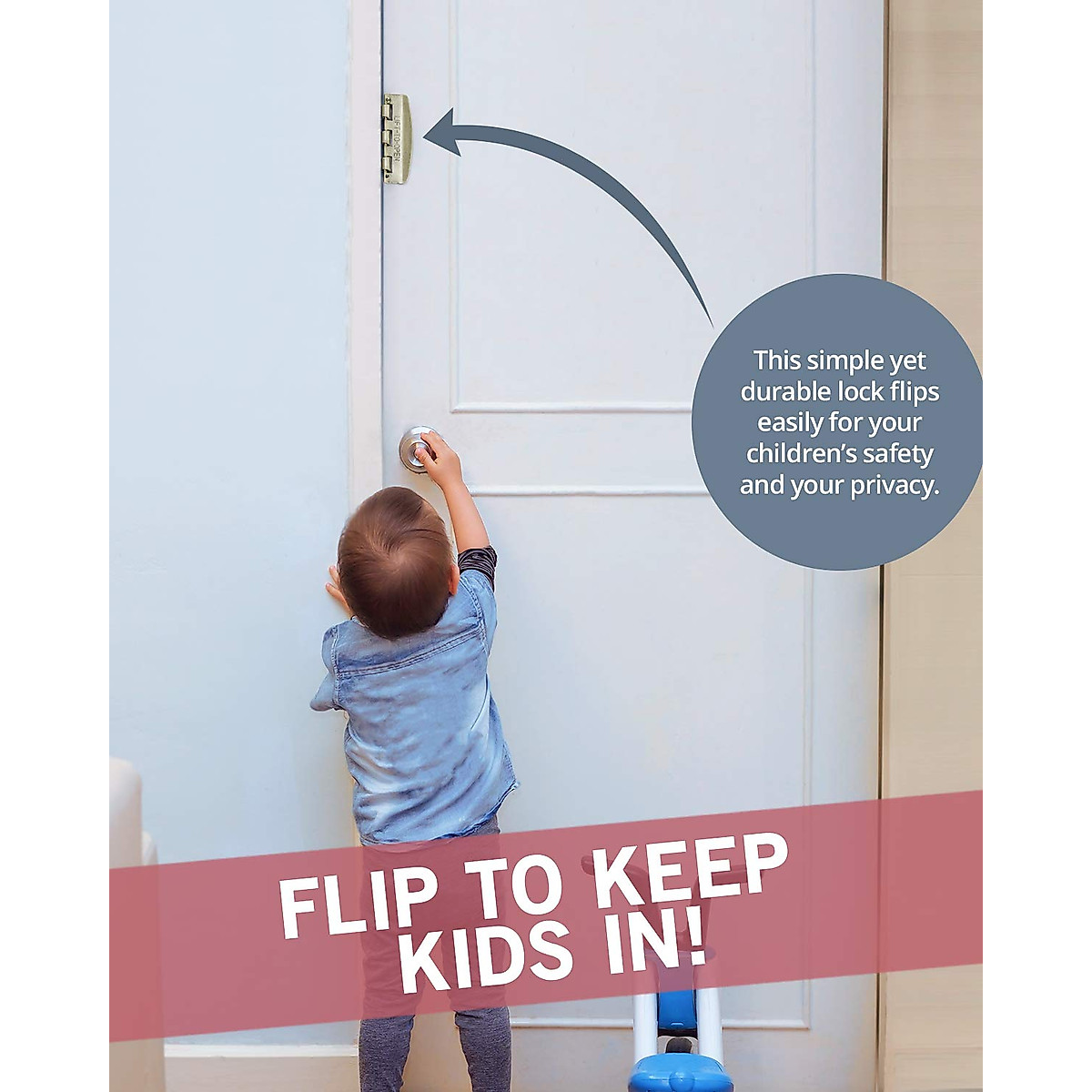 Jack N’ Drill Flip Action Door Lock (6 Pack)- Reversible Privacy Door Locks with Anti Lockout Screw for Child Proofing and Home Defense, Easy to Install and Durable Lock for Interior Swing-in Doors