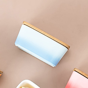 Porcelain Butter Dish with Knife & Wooden Lid, Candiicap Airtight Butter Keeper for Countertop, Large Butter Holder for East West Coast Butter(Matte Pink)