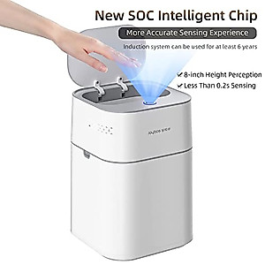 MOPALL Bathroom Trash Can with lids, 4 Gallon Automatic Trash Cans Touchless, Auto-Seal Motion Sensor Trash Can, Smart Trash Can with Waterproof Design, Kitchen Garbage Can, White and Grey