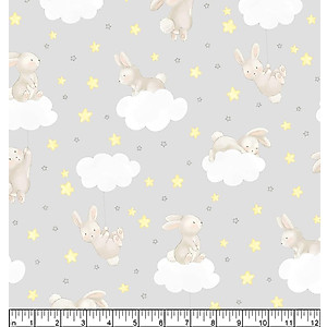 Northcott Snuggle Bunny Bunny Clouds Flannel Gray/Multi, Fabric by The Yard