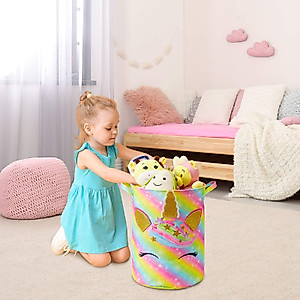 FIOBEE Unicorn Laundry Basket Rainbow Storage Bins Waterproof Nursery Hamper Canvas Toy Organizer for Kids Girls Bedroom Clothes