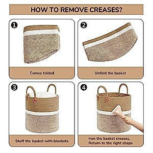 TIMEYARD Large Woven Baskets for Storage, 16'' x 16'' Blanket Storage for Living Room Toy Baskets Storage Kids, Big Laundry Basket for Dirty Clothes Pillows, White