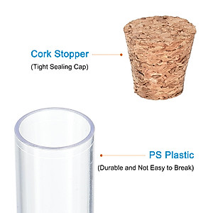 PATIKIL 13ml Plastic Test Tubes with Cork Stoppers, 15Pcs 150x15mm Tubes for Scientific Party Decoration Candy Bead Storage Bath Salt Lab Use, Clear