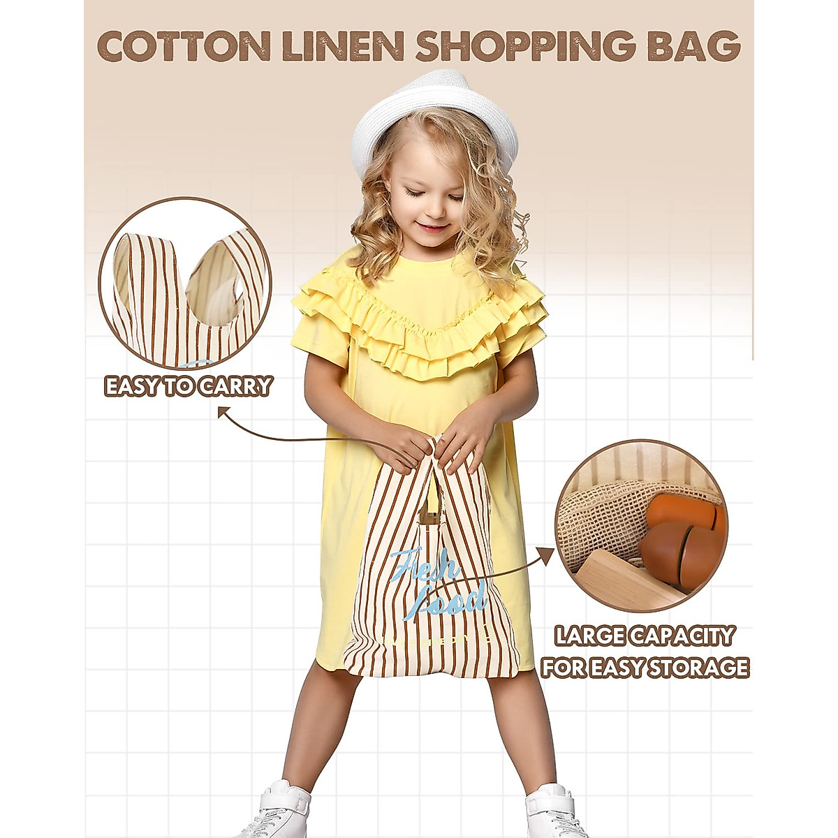 Lehoo Castle Wooden Play Food Sets for Kids Kitchen, Food Toys for Toddlers 3+ Year Old, with Shopping Bag, Pretend Food Play Kitchen Cutting Fruits Vegetables Toys, Gift for Boys Girls