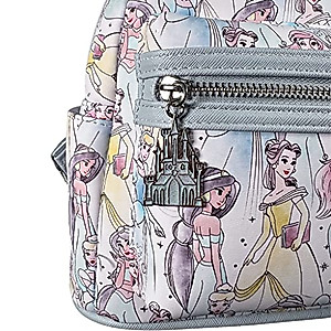 Loungefly Disney Princesses Sketch Pastel Colors All Over Print Womens Double Strap Shoulder Bag Purse