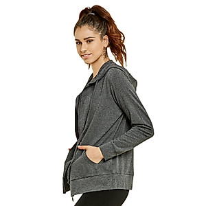 Sofra Women's Thin Cotton Zip Up Hoodie Jacket, Charcoal, Large