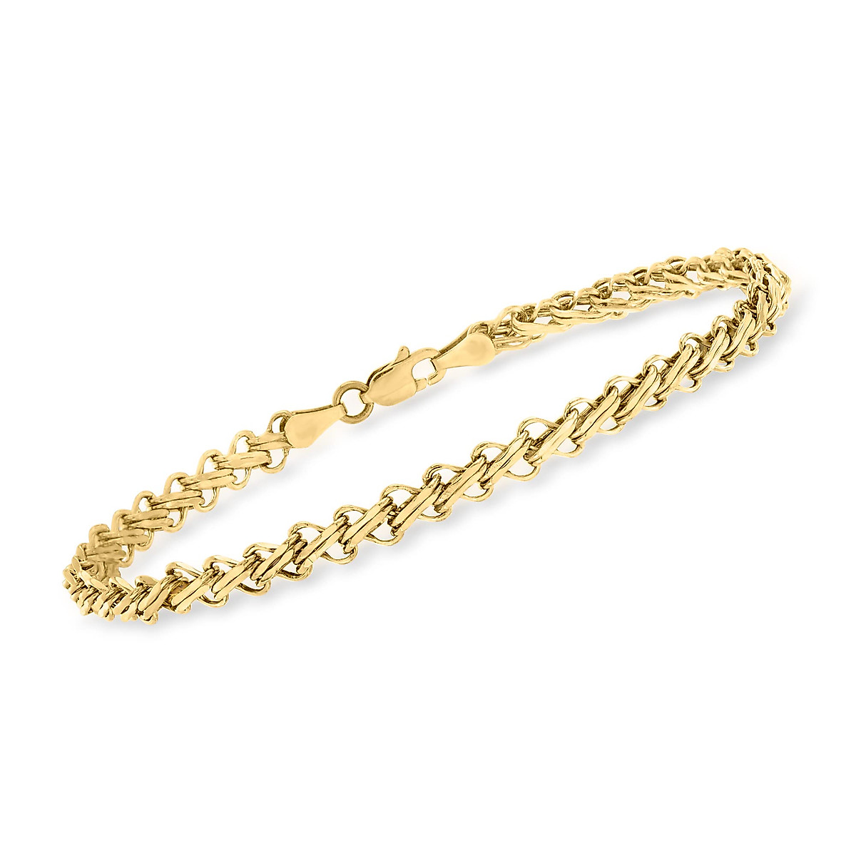 Ross-Simons 14kt Yellow Gold Double-Bar Link Bracelet. 7 inches