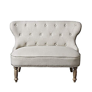 Madison Park Stanford Accent Loveseat - Solid Wood, All Foam Two Seat Settee - Tan Mid-Century Style Two Seat Sofa - 1 Piece Retro Accent Love Seat for Living Room, See Below