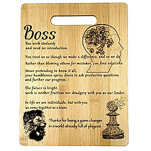 Boss Appreciation gift-Gift for leader, Manager-Engraved Bamboo Cutting board 9” x 12”