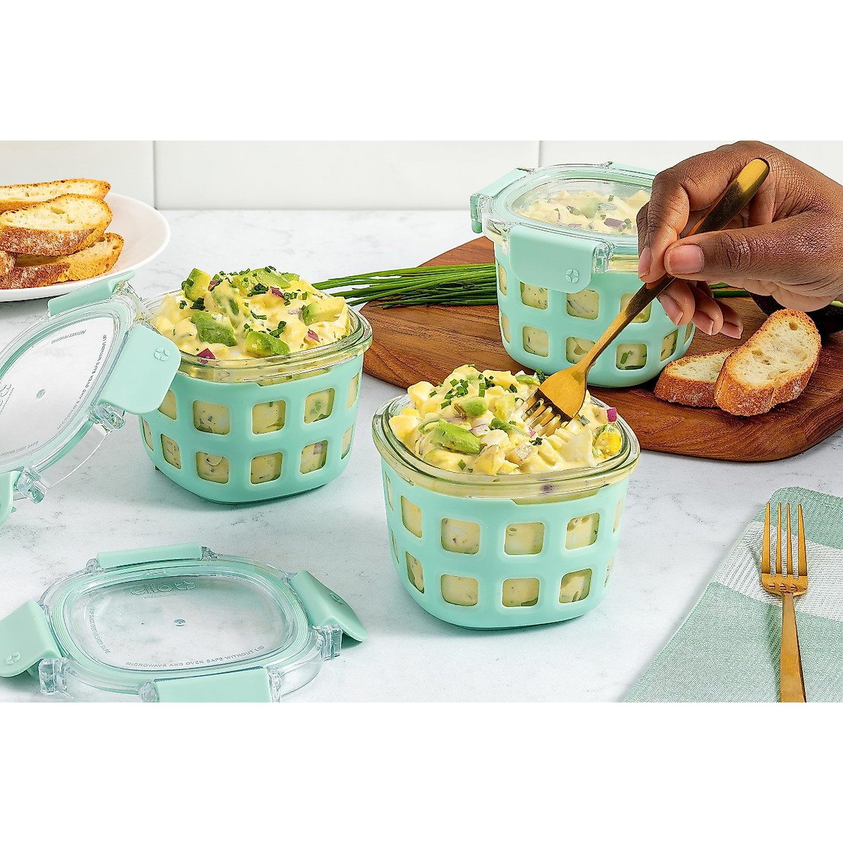 Ello DuraGlass Rounds Glass Food Storage Containers - Meal Prep Bowls with Silicone Sleeve and Airtight Lids, 2 Cup, Yucca