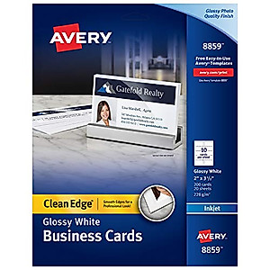 Avery Printable Business Cards, Inkjet Printers, 200 Cards, 2 x 3.5, Clean Edge, Heavyweight, Glossy, White & Two-Side Printable Clean Edge Business Cards for Inkjet Printers, White,Matte,Pack of 120
