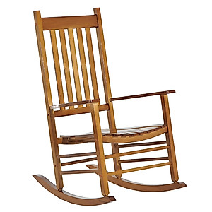 Outsunny Outdoor Rocking Chair, Patio Wooden Rocking Chair with Smooth Armrests, High Back for Garden, Balcony, Porch, Supports Up to 352 lbs, Natural