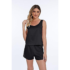 ACEAHIHA Satin Pajamas Set for Women U-neck Tank Top and Shorts Sleepwear Silk Pj Set S-XXL(as1, alpha, x_l, regular,regular, Black)