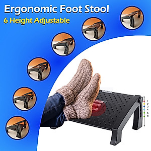 Foot Rest Under Desk ,6 Height Adjustable Foot Rest with Massage Surface, Ergonomic Foot Stool for Desk.