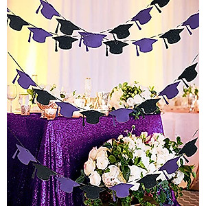 Graduation Decorations Purple Black 2023 /4pcs Graduation Hat Banner Garlands Purple Black for Class of 2023 Graduation Party Supplies/Purple Graduation Decor