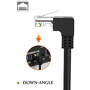 CableCreation CAT6 Ethernet Patch Cable RJ45 LAN Cable Gigabit Network Cord 90 Degree Downward Angled,Bandwidth up to 250MHz 1Gbps for PC, Router, Modem, Printer, Xbox, PS4, PS3-10 Feet,Black