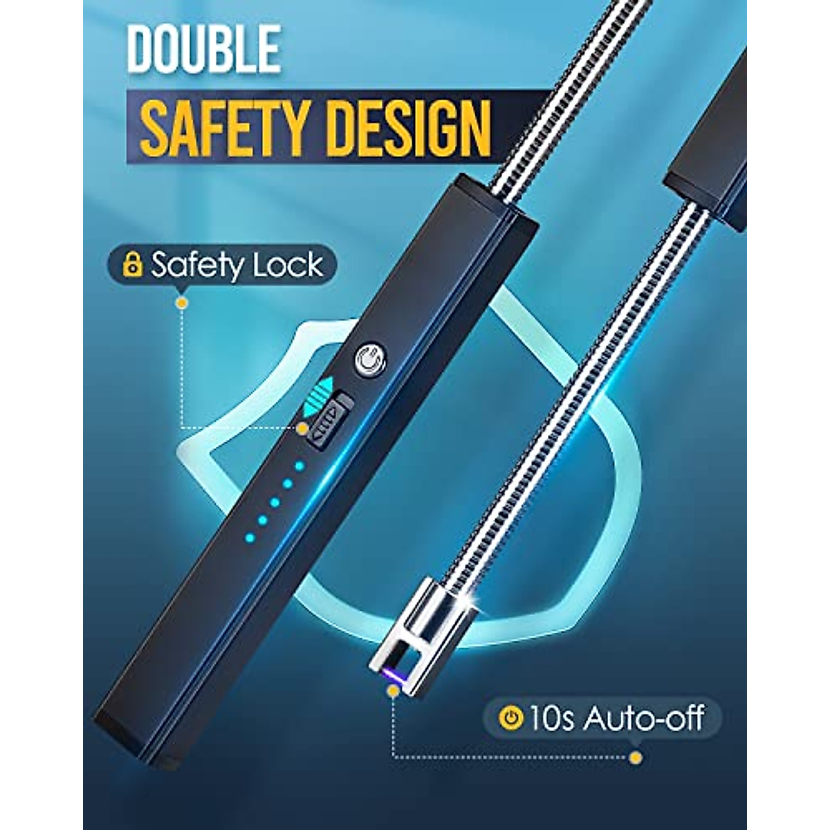 Lighter Electric Candle Lighter Rechargeable - Birthday Gifts for Women Men Upgraded Plasma Arc USB Lighter with LED Display 360° Flexible Neck Flameless Safety Switch Long Lighter for Grill Cooking