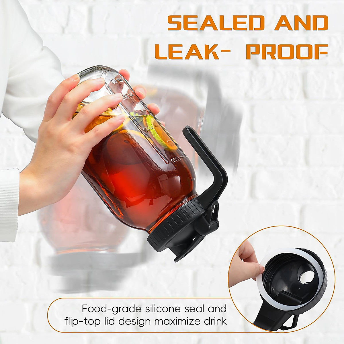 64 oz Glass Pitcher with Lid 2 Pack,2 Quart Mason Jar Pitcher with Lid and Spout - Half Gallon Mason Jar Pitcher Wide Mouth for Iced Tea/Sun Tea/Coffee/Juice, Glass Jars with Lids (Black & Gray)