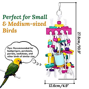 Pawaboo Pet Bird Chewing Toys, Parrot Cage Bite Toys, Bird Tearing Entertaining Toys, Multicolored Wooden Block Tearing Toys for Small and Medium Parrots and Pet Birds, Colorful