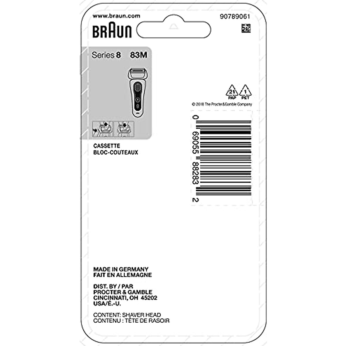 Braun Series 8 Electric Shaver Replacement Head - 83M - Compatible with Electric Razor 8370cc, 8340s, 8350s