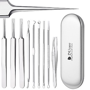 DUcare Blackhead Remover Tools 9 Pcs Pimple Popper Tool Kit with Metal Case for Pimples, Blackheads, Zit Removing, Forehead