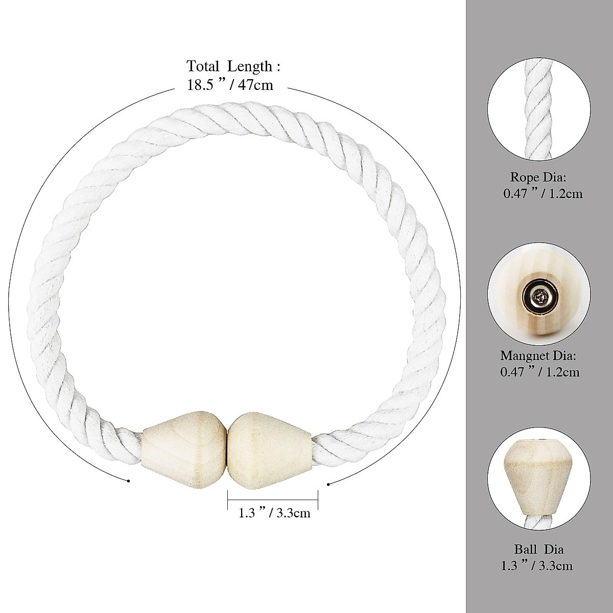 Hangtty Magnetic Curtain Tiebacks 2 Pack Cotton Boho Curtain Tie Back Decorative Rope Holdbacks for Curtains Draperies Outdoor Window Treatment Holdbacks, White