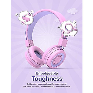 iClever BTH02 Kids Headphones Bundle, Kids Wireless Headphones with MIC, 22H Playtime, Bluetooth 5.0 & Stereo Sound, Foldable, Adjustable Headband, Blue&Pink