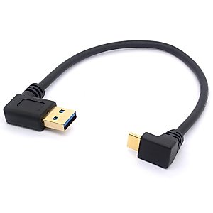 GLHONG 25CM USB Type C Extension Cord Gold Plated USB 3.0 Male to 90 Degree Up Down Angle Type C Cable Data USB C Data Sync & Charge Converter Adapter Cable (TypeC 90° Positive to USB 3.0 Right)