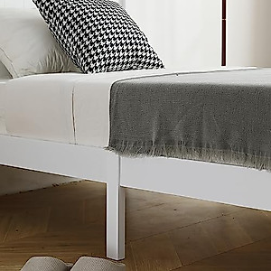 TOVRON Wood Bed Frame Twin Size with Curved Headborad and Footboard White Platform Bed with Wood Slat Single Panel Bed with Extra Support, No Box Spring Needed