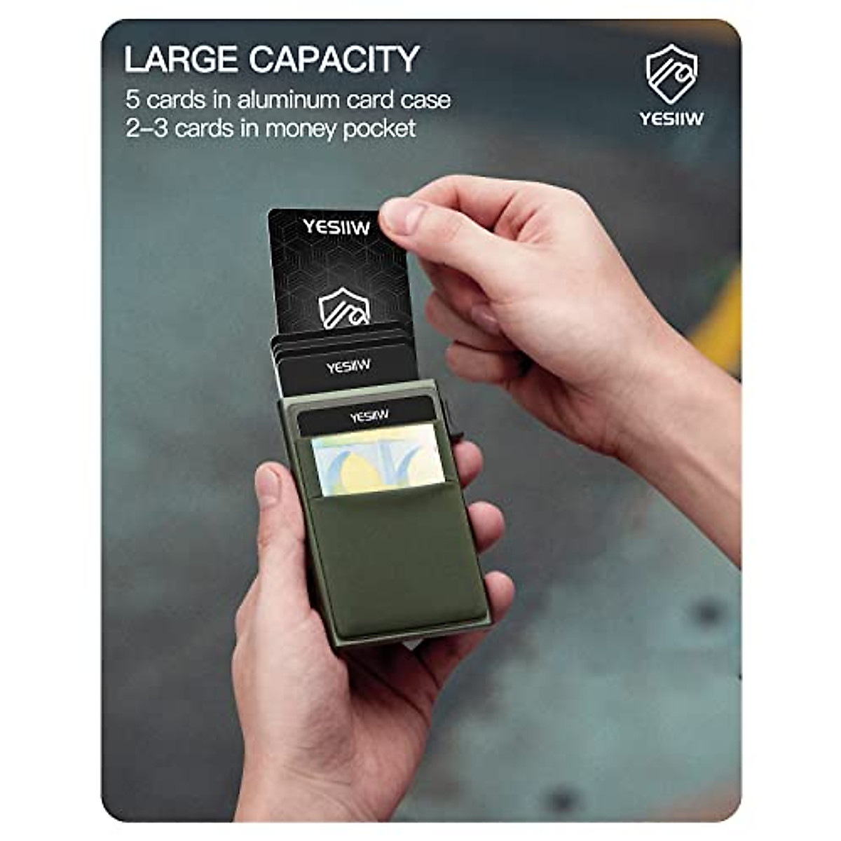 YESIIW Slim Card Holder Wallet - Minimalist Pop up Wallet for Men RFID Blocking with Money Pocket | Metal Wallet Card Case Green