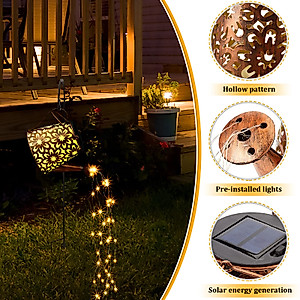 Watering Can with Lights Star Shower Watering Can Solar Twinkle Lights Waterproof Outdoor Decor LED Fairy Lights for Garden Yard Outdoor Lawn Patio Party Decorations Path Lights (Floral Style)