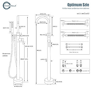 Casavilla Bathtub Faucet, Freestanding Tub Faucet, Tub Shower Faucet Set with 360 Degree Swivel Spout Bathtub Filler and Handheld Shower, Farmhouse Outdoor Shower System Kit, Brushed Nickel
