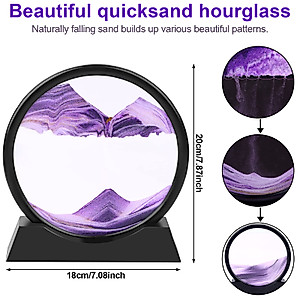 Moving Sand Art Flowing Sand Painting 3D Natural Landscape Dynamic Sand Painting,Round Glass Sea Sand Painting Artistic Sandscape for Home Ornament Desktop Art Bookshelves Decoration(Purple,7 Inches)