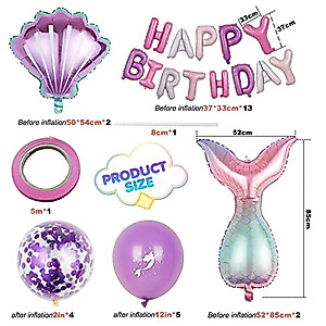 Mermaid Balloons Mermaid Birthday Decorations Mermaid Party Supplies Purple Mermaid Happy Birthday Banner Baby Shower Decorations 28pcs LilyZheng