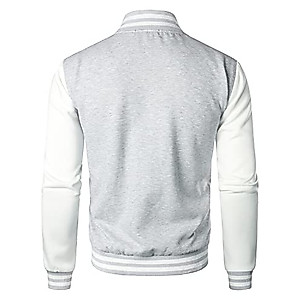 HOOD CREW Man’s Varsity Baseball Jacket Cotton Blend Letterman Jackets Lightgrey L